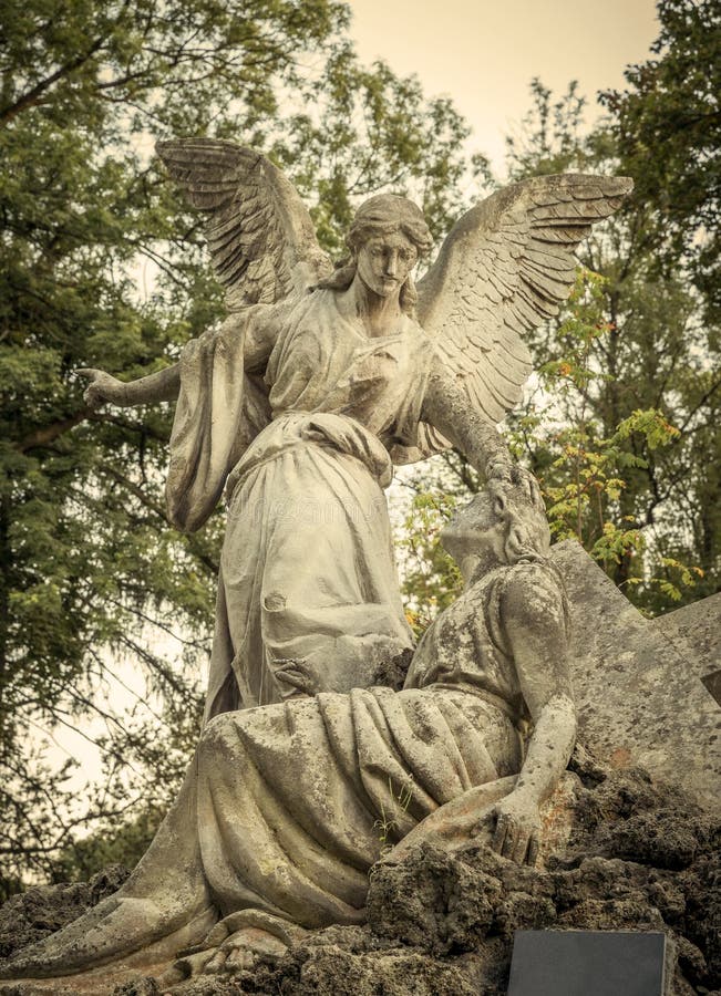 Angel Stone Statue on an Old Cemetery Stock Image - Image of autumn ...