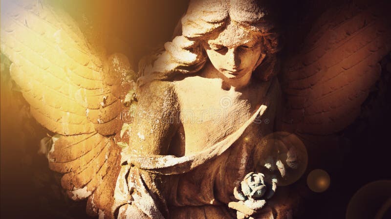 Golden Angel in the Sunlight Antique Statue Stock Image - Image of ...