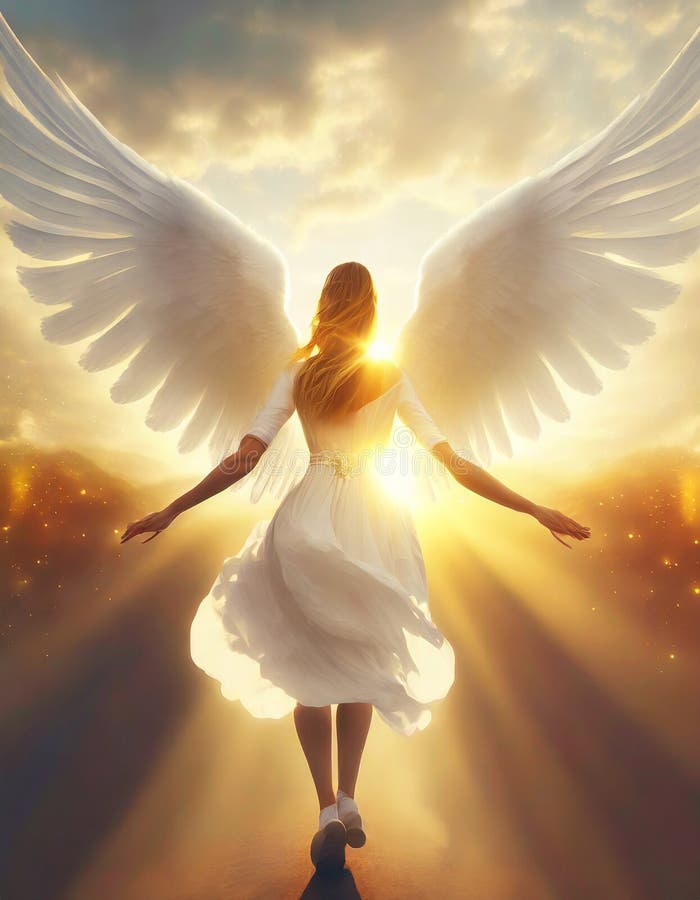 Angel at sunset stock illustration. Illustration of suitable - 309544752