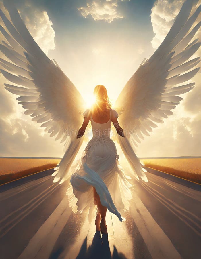 Angel at sunset stock illustration. Illustration of yellow - 309544759