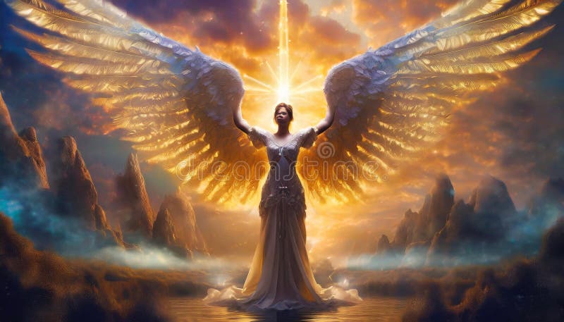 Angel at sunset stock illustration. Illustration of mythology - 325877495