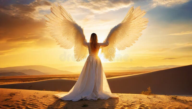 Angel at sunset stock illustration. Illustration of clothing - 329318036