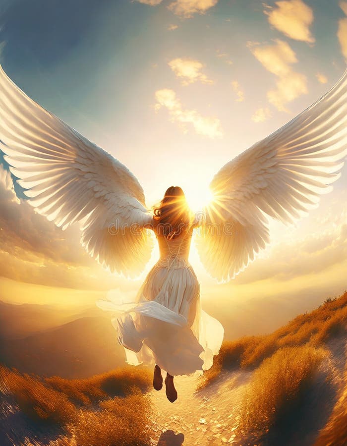 Angel at sunset stock illustration. Illustration of morning - 309544769