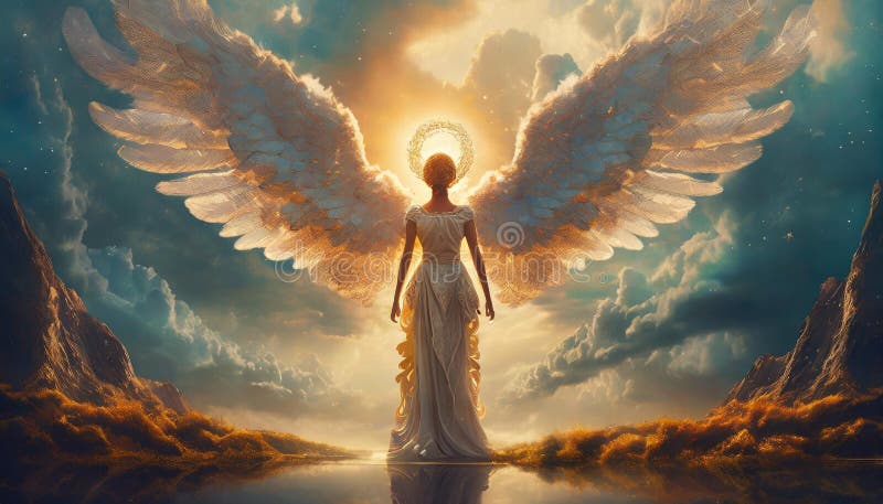 Angel at sunset stock illustration. Illustration of screenshot - 325877491