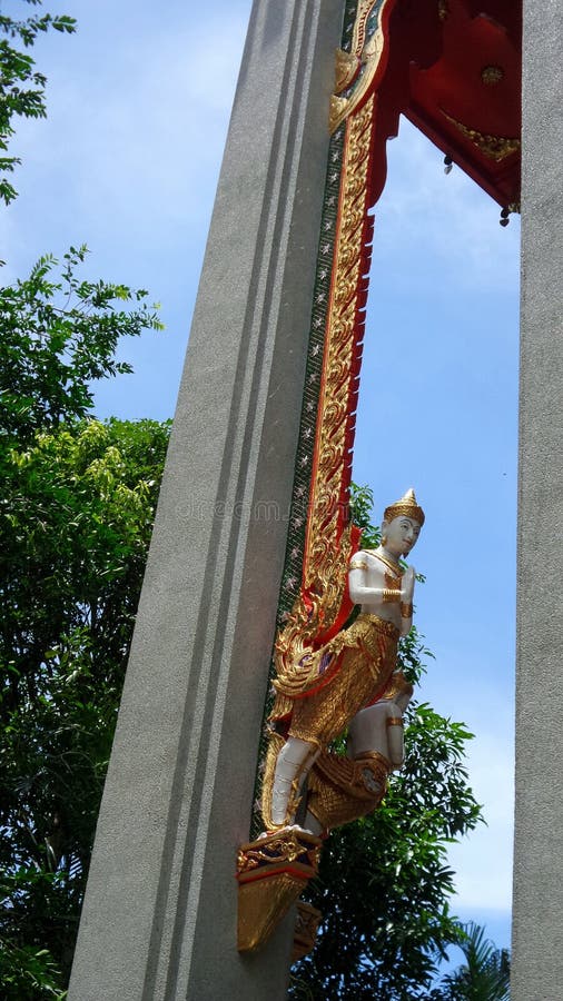 Angel on temple post stock photo. Image of guardian, blue - 58968174