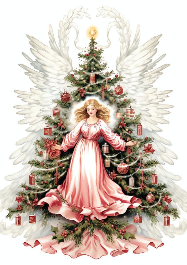 Angel Tree Toppers Watercolor Winter Border Stock Illustration ...