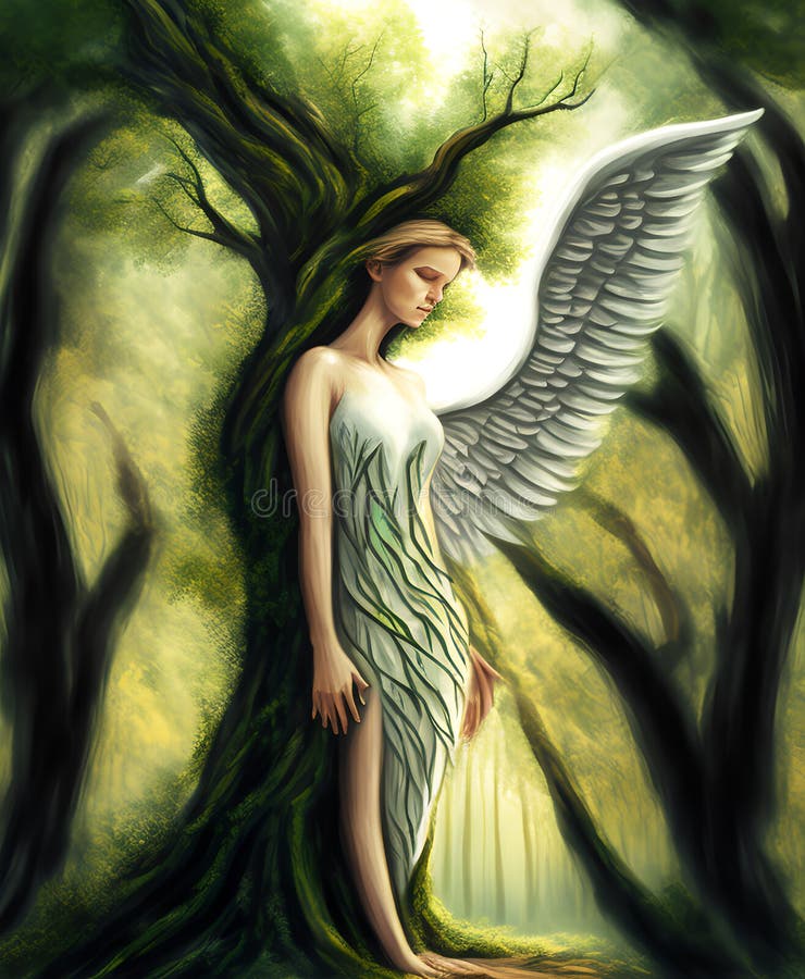Angel of Trees, Generative AI Illustration Stock Image - Image of angel ...