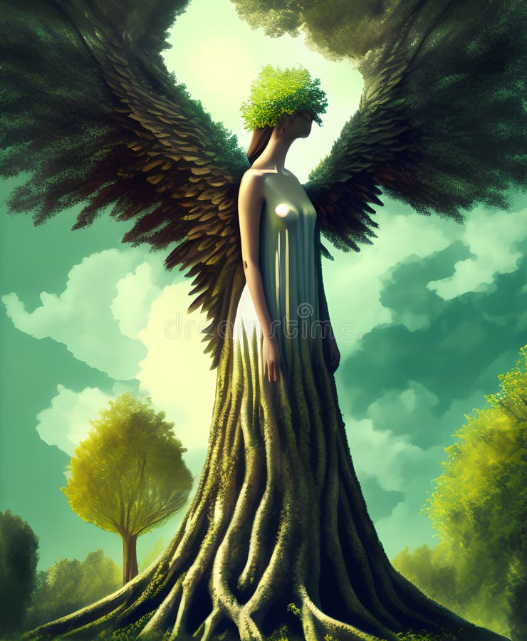 Angel of Trees, Generative AI Illustration Stock Illustration ...