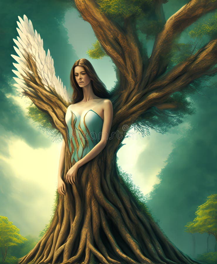 Angel of Trees, Generative AI Illustration Stock Illustration ...