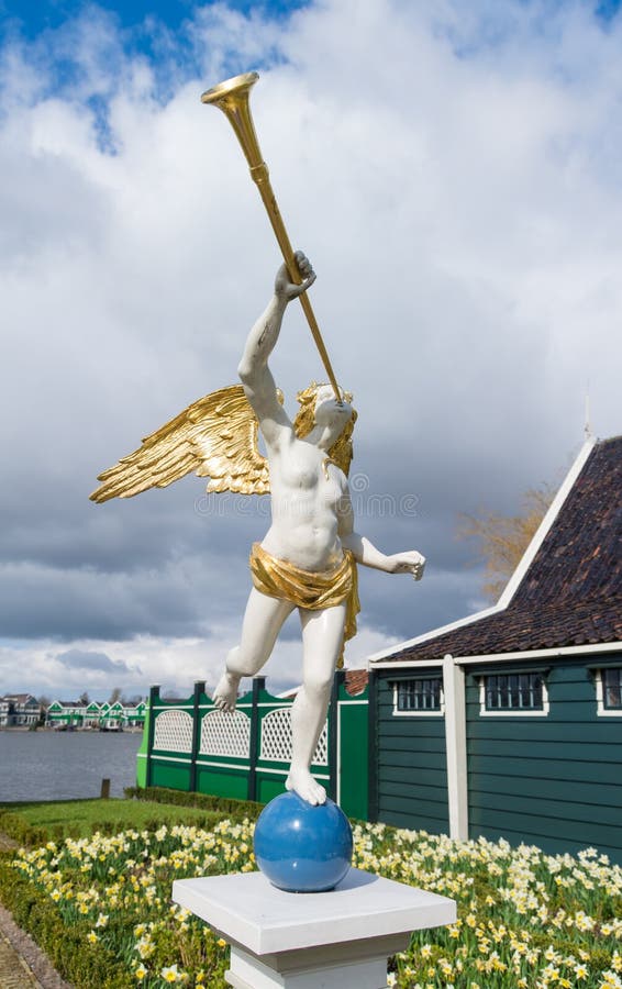 Angel with trumpet stock photo. Image of statue, golden - 55443548