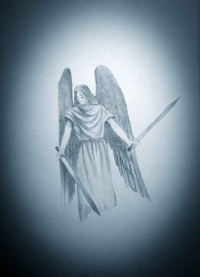 Angel with two swords stock image. Image of messenger - 132742087