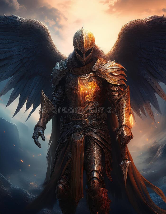 Angel warrior in armor stock illustration. Illustration of comics ...