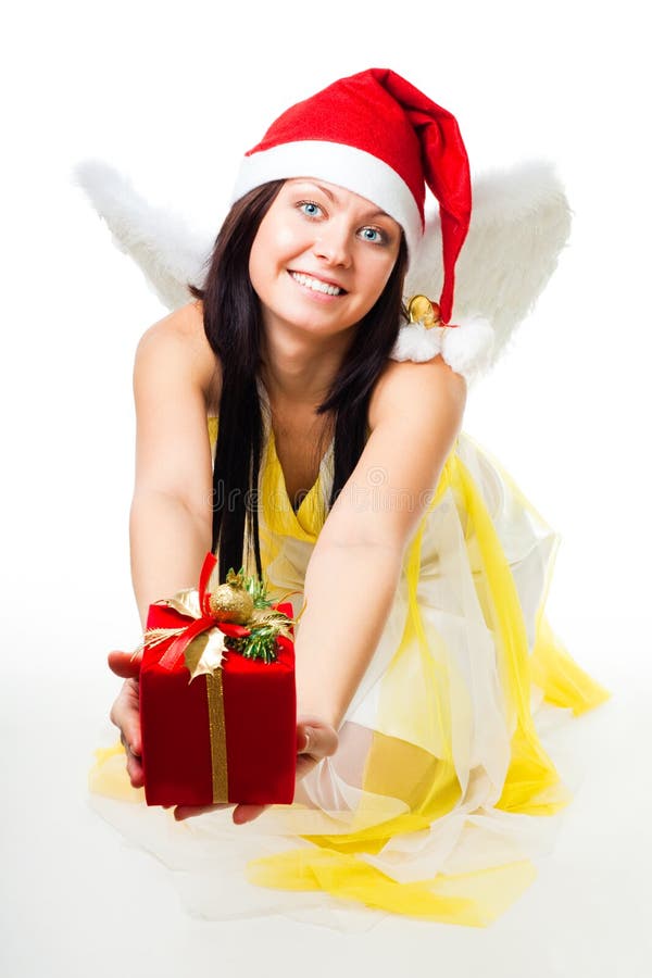 Angel with White Wings Give Present Stock Image - Image of heaven, grin ...