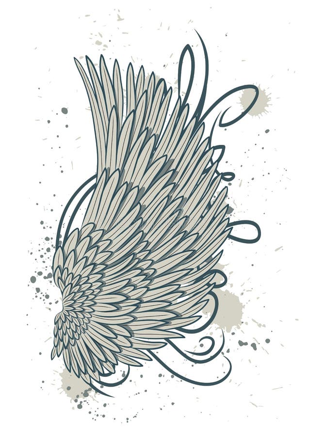 Angel Wing with Swirls and Stains Isolated on White Stock Illustration ...
