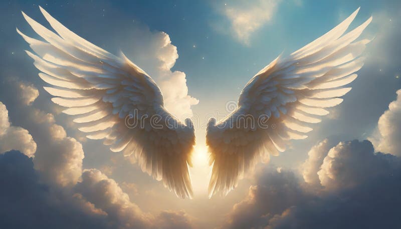 Angel Wings in Clouds at Sunset Stock Illustration - Illustration of ...