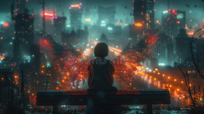 Angel with Wings Sits on a Bench Stock Illustration - Illustration of cherub, little: 314305724