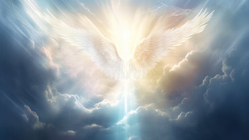 Angel Wings in the Sky with Sun Rays Stock Illustration - Illustration ...