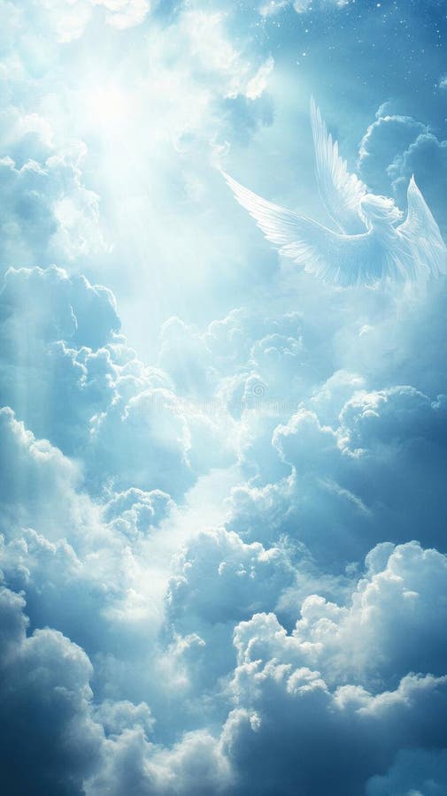 Angel Wings Soaring through Heavenly Clouds with Rays of Light Stock ...