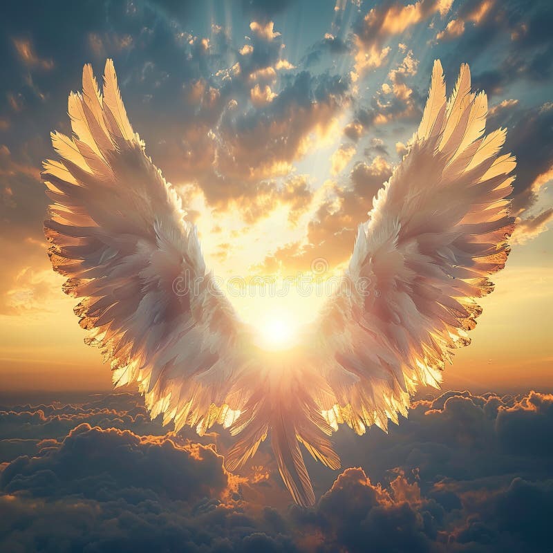 Angel Wings Spreading Majestically Against a Sunset Background ...