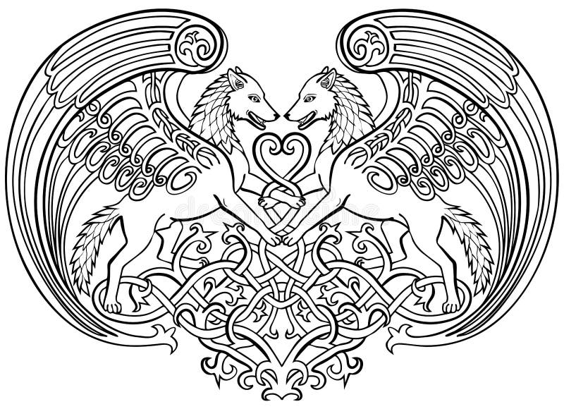 Angel Wolves in Love Celtic Ornament Stock Vector - Illustration of ...