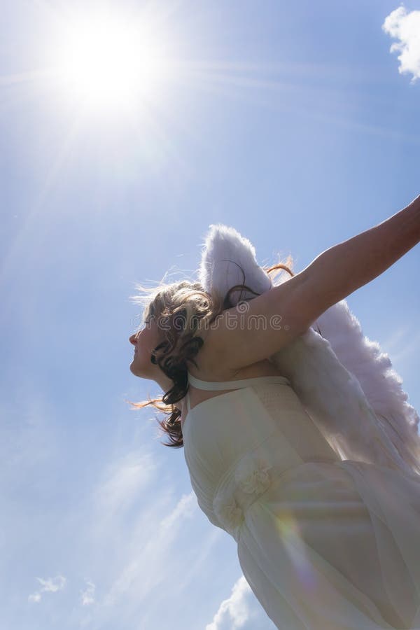 Angel Woman with Sky and Sun Stock Image - Image of model, angelic ...