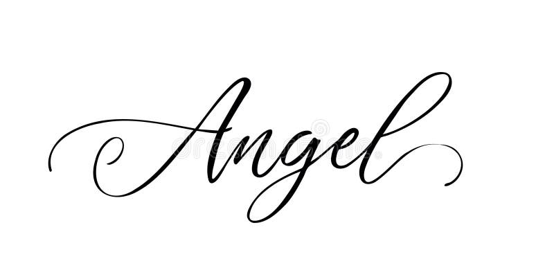 Angel - the Word Written in Calligraphic Text on a White Background ...
