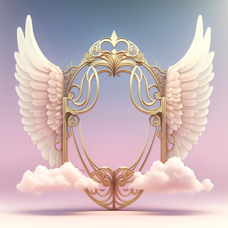 Angelic Frame with Wings and Clouds. 3d Vector Illustration Stock ...