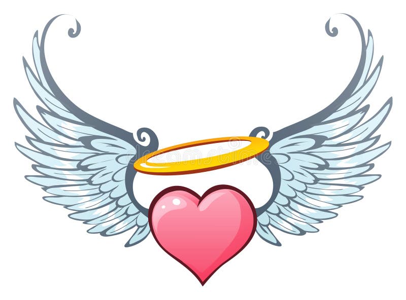 Heart with Angle Wings and Gold Halo Stock Vector - Illustration of ...