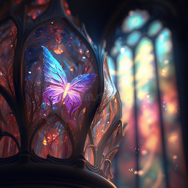 The Angelic Spectrum of Light in the Stone Hall, Generative Ai Stock ...