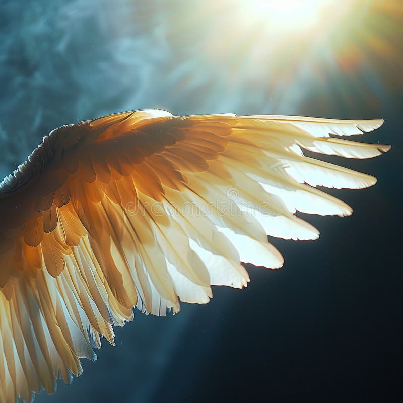 Angelic Wing with Sunlit Feathers and Smoke Stock Image - Image of wing, heaven: 367154183