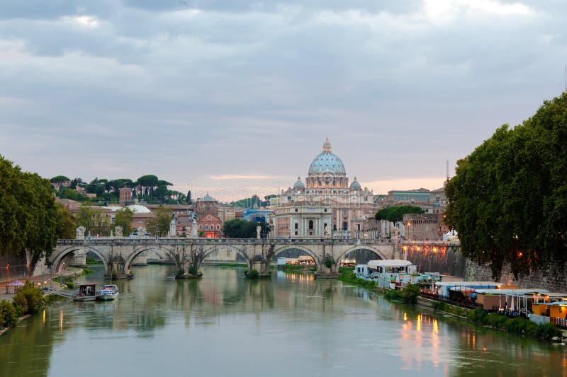 Angelo Bridge and St. Peter S Basilica Stock Image - Image of angle ...