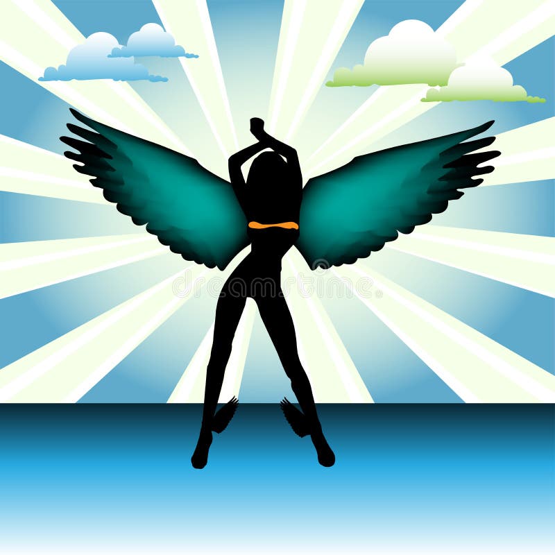 Angelo con ali colorate illustrazione vettoriale. Illustrazione di ...