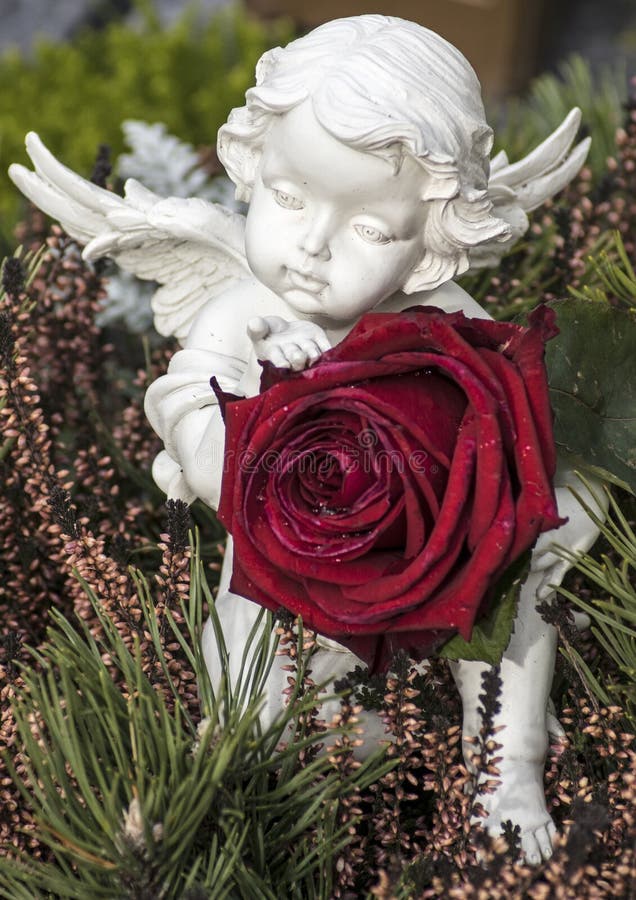 Rose Rosse Ed Angelo Della Porcellana Fotografia Stock - Immagine di ...