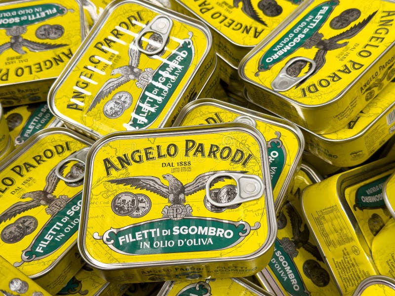Angelo Parodi Mackerel Fillets in Olive Oil Tin Packaging Editorial ...