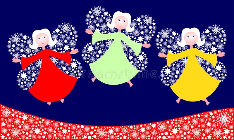Three Angels Christmas Card Design Stock Vector - Illustration of ...