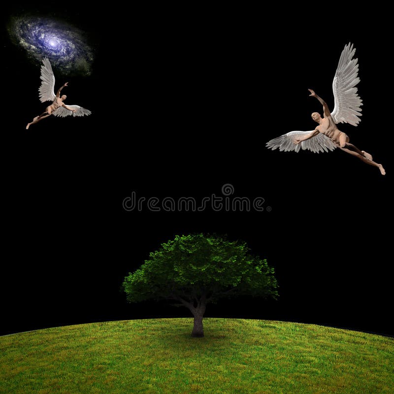 Angels above green tree stock image. Image of green - 107834425