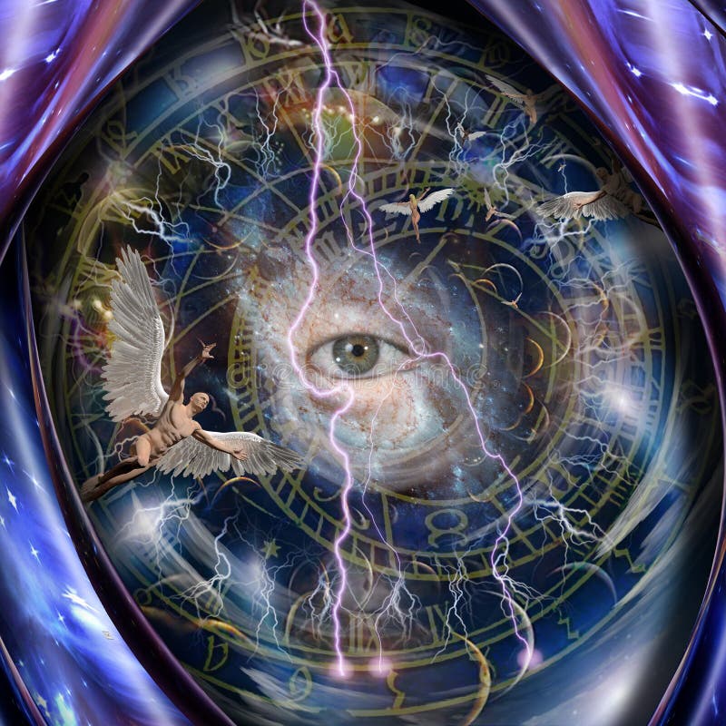 All Seeing Eye Of God In Sacred Geometry Triangle With Bird Wings Of ...