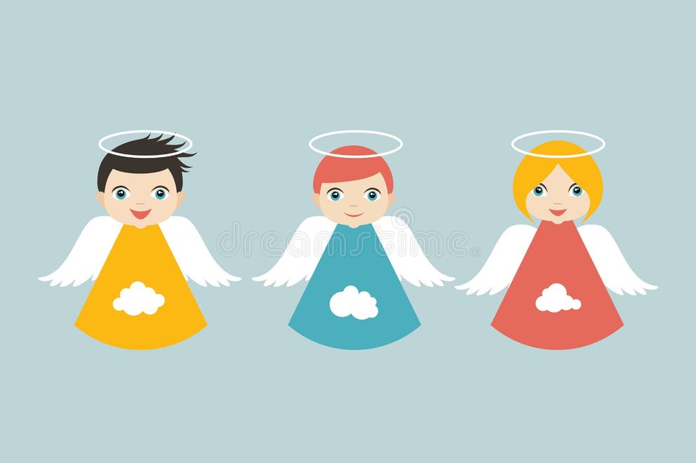 Angels Cartoon Illustration in Flat Style. Stock Vector - Illustration ...
