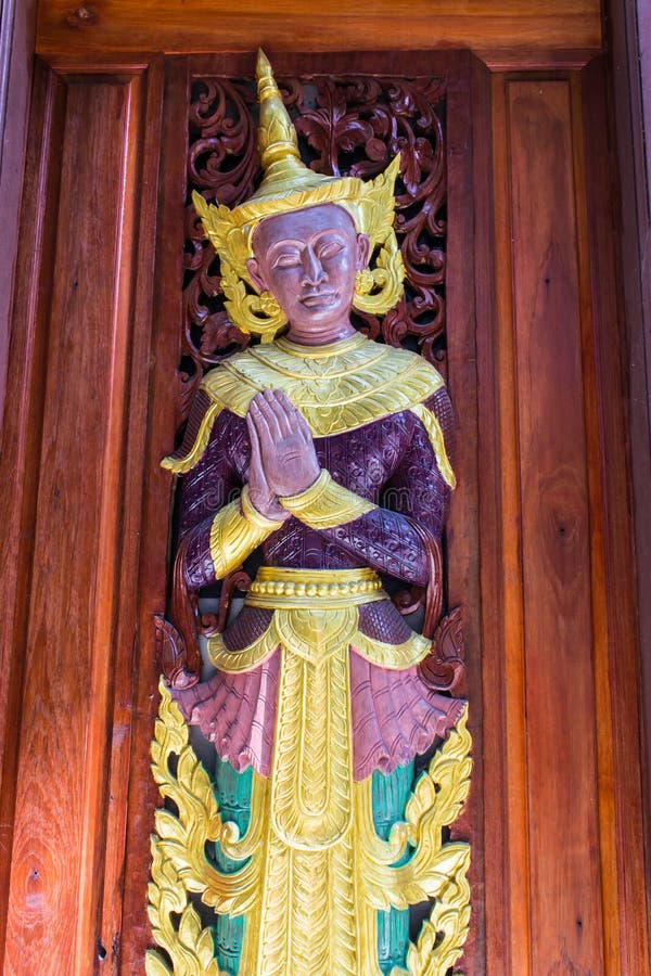 The Angels are Carved in the Door of the Temple, Shan Style Stock Photo ...