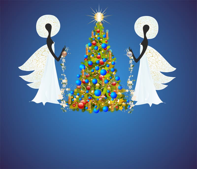Angels and Christmas tree stock illustration. Illustration of angel ...