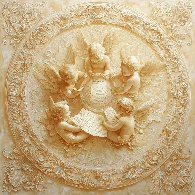 Angels in Circular Formation with Sheet Music in Elegant Design Stock ...