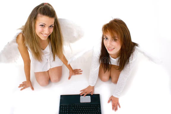 Angels with Computer Keyboard Stock Image - Image of anticipation, lady ...