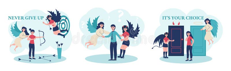 Angels Devils Compositions Set Stock Vector - Illustration of challenge ...