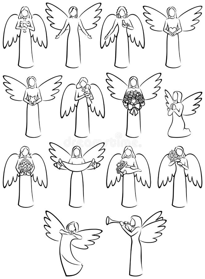Angels Line Art Set stock vector. Illustration of girl - 255431501