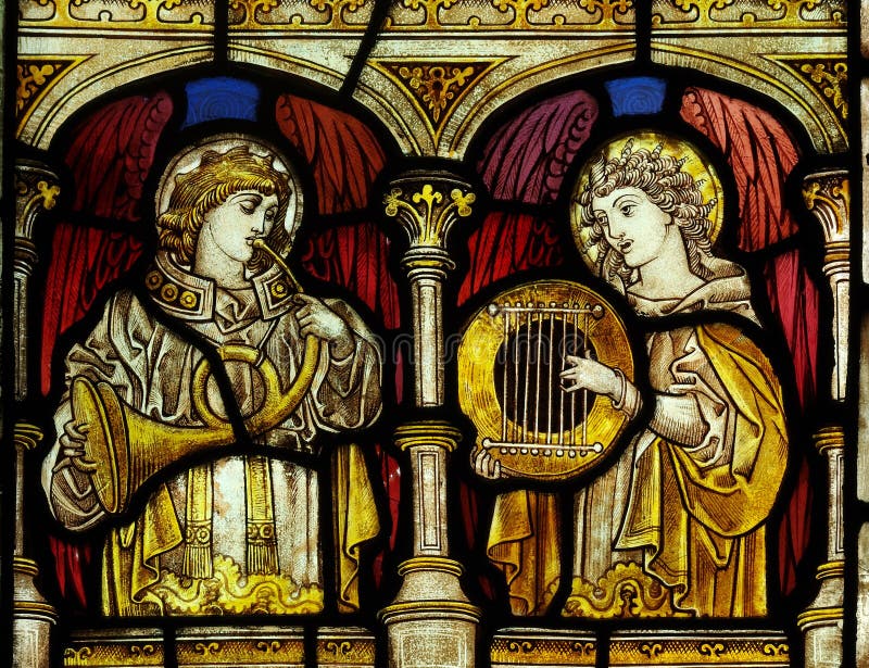 An Angel Making Music in Stained Glass Stock Image - Image of window ...