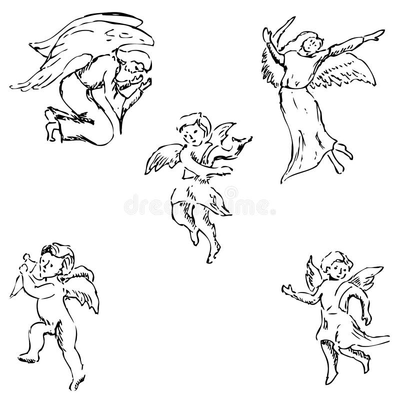 Angels. Pencil Sketch by Hand Stock Vector - Illustration of decoration ...