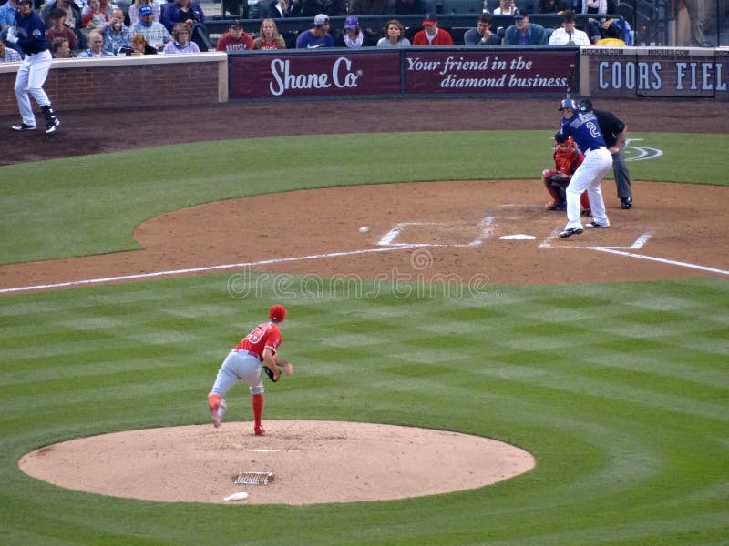 Angels Pitcher Andrew Heaney Throws Pitch To Rockies Batter Troy