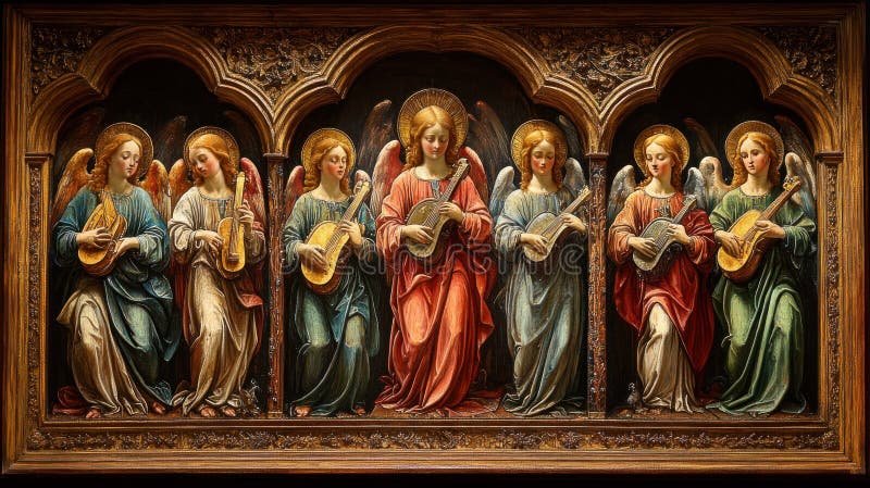 Angels Playing Instruments, Church Panel Stock Illustration ...