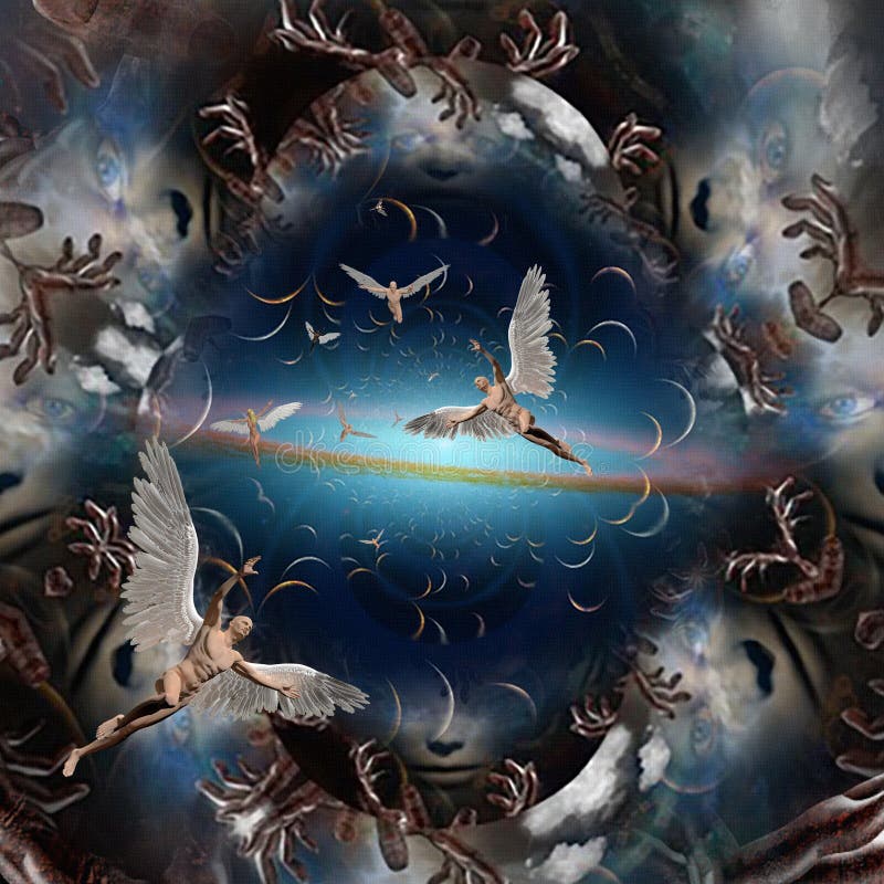 Angels in vortex of souls stock illustration. Illustration of death ...