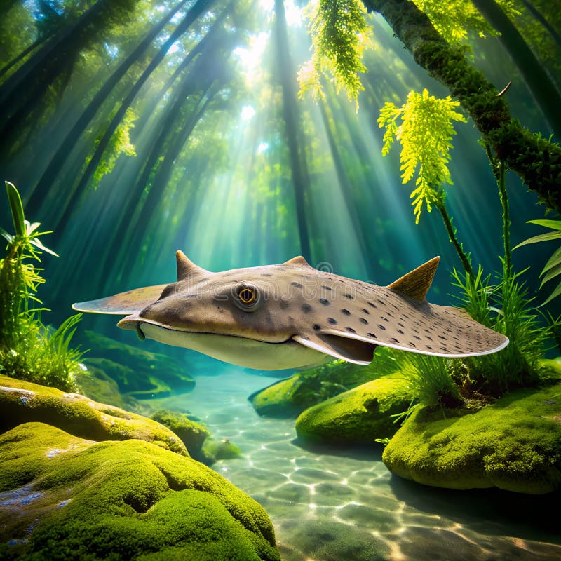 Angelshark Fish Runs Forest Stock Illustration - Illustration of cute ...